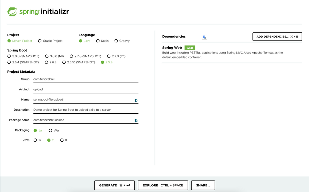 Upload a file to a server with Spring Boot