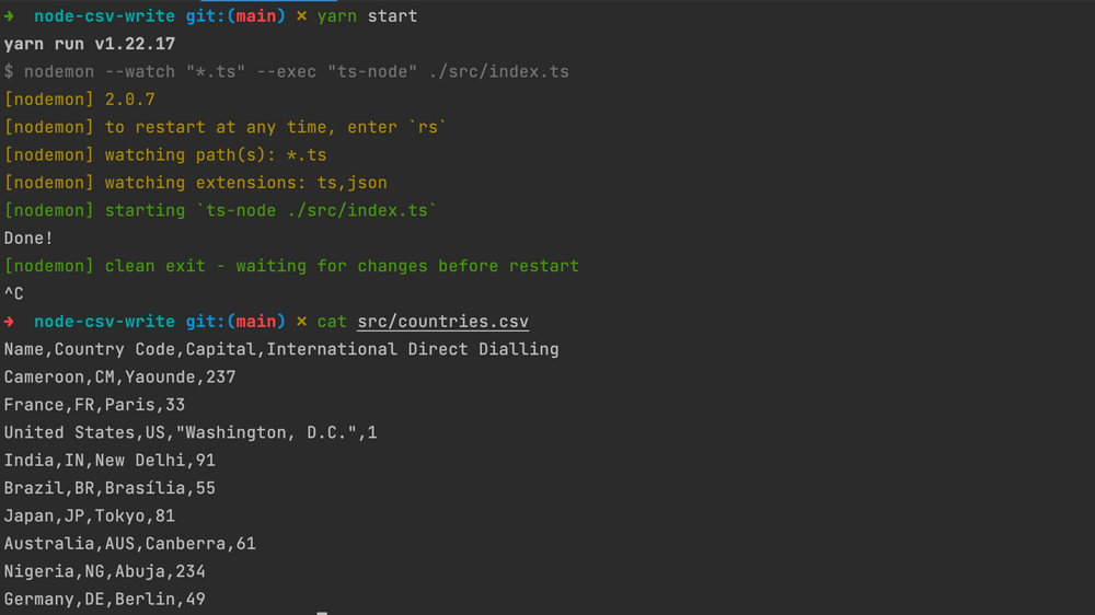 Generate a CSV file from data using Node.js