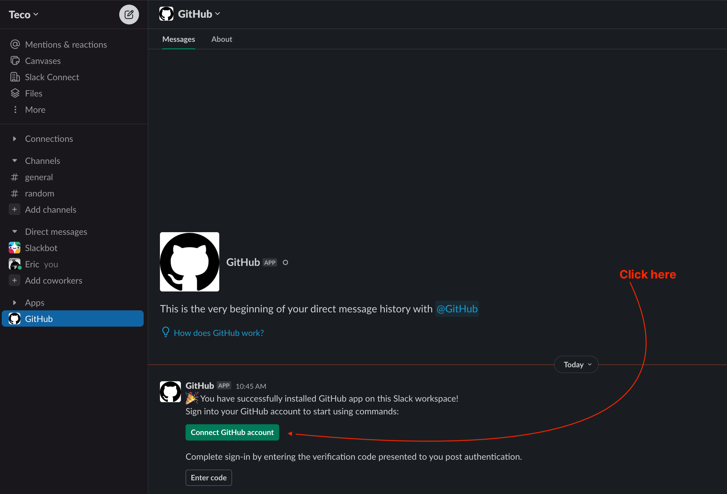 Set up the GitHub integration for Slack