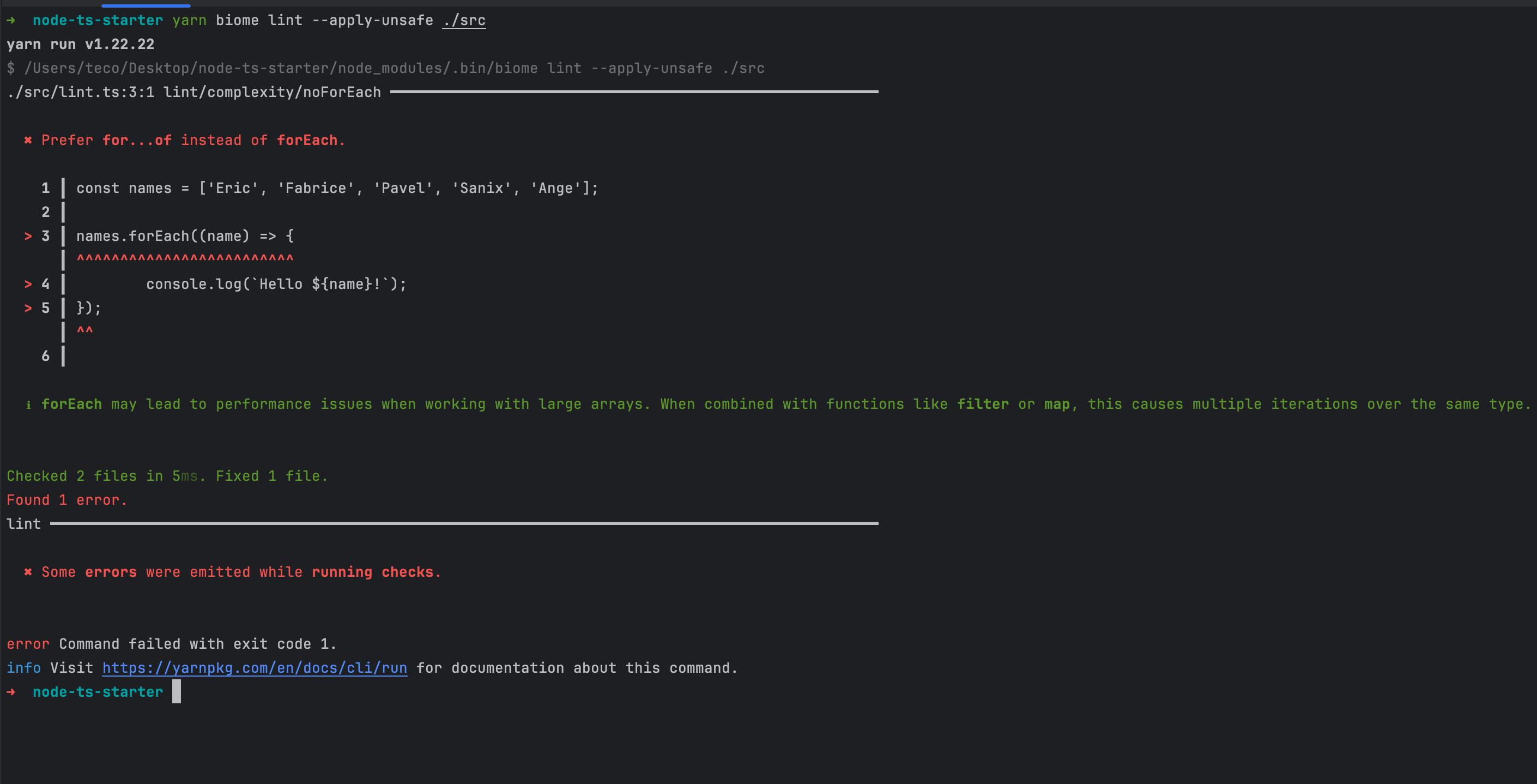 Set up a Node.js project with TypeScript and Biome