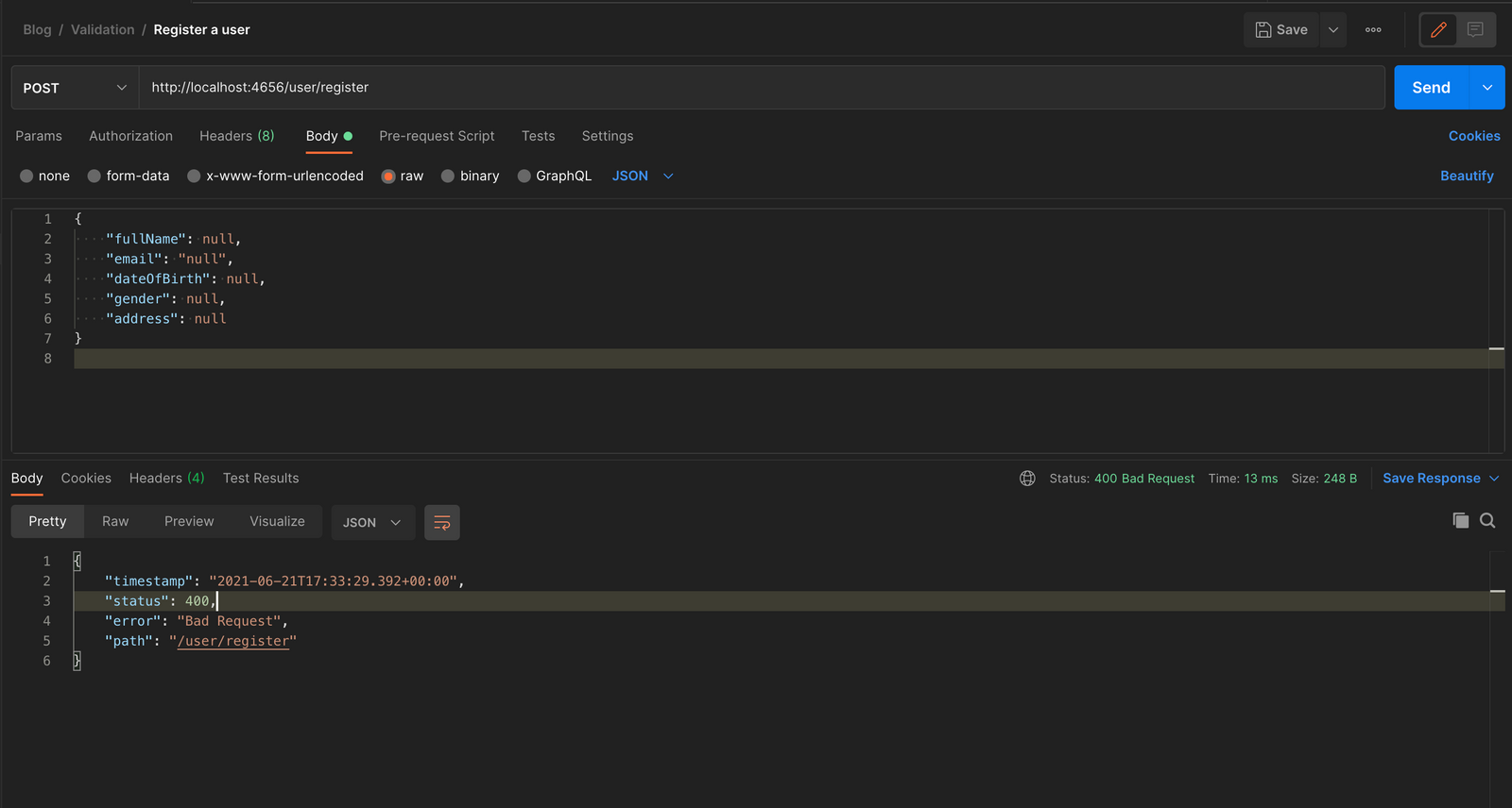Validate Request Body and Parameter in Spring Boot