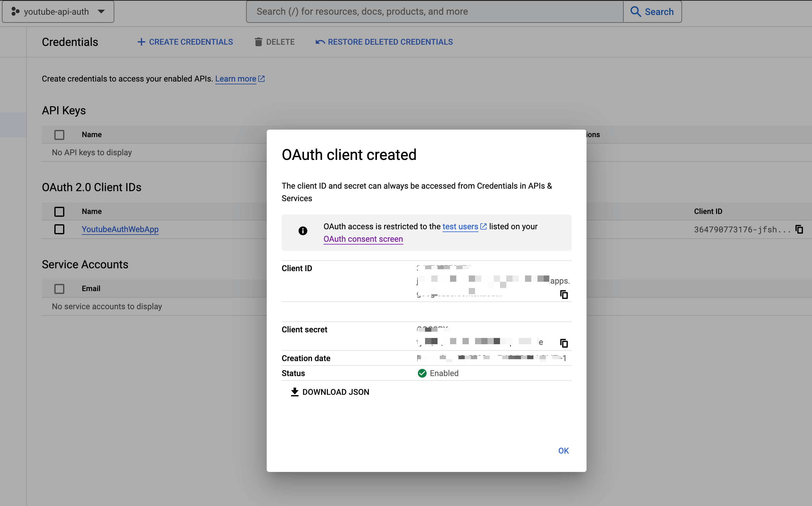 Retrieve YouTube API v3 key with Node.js