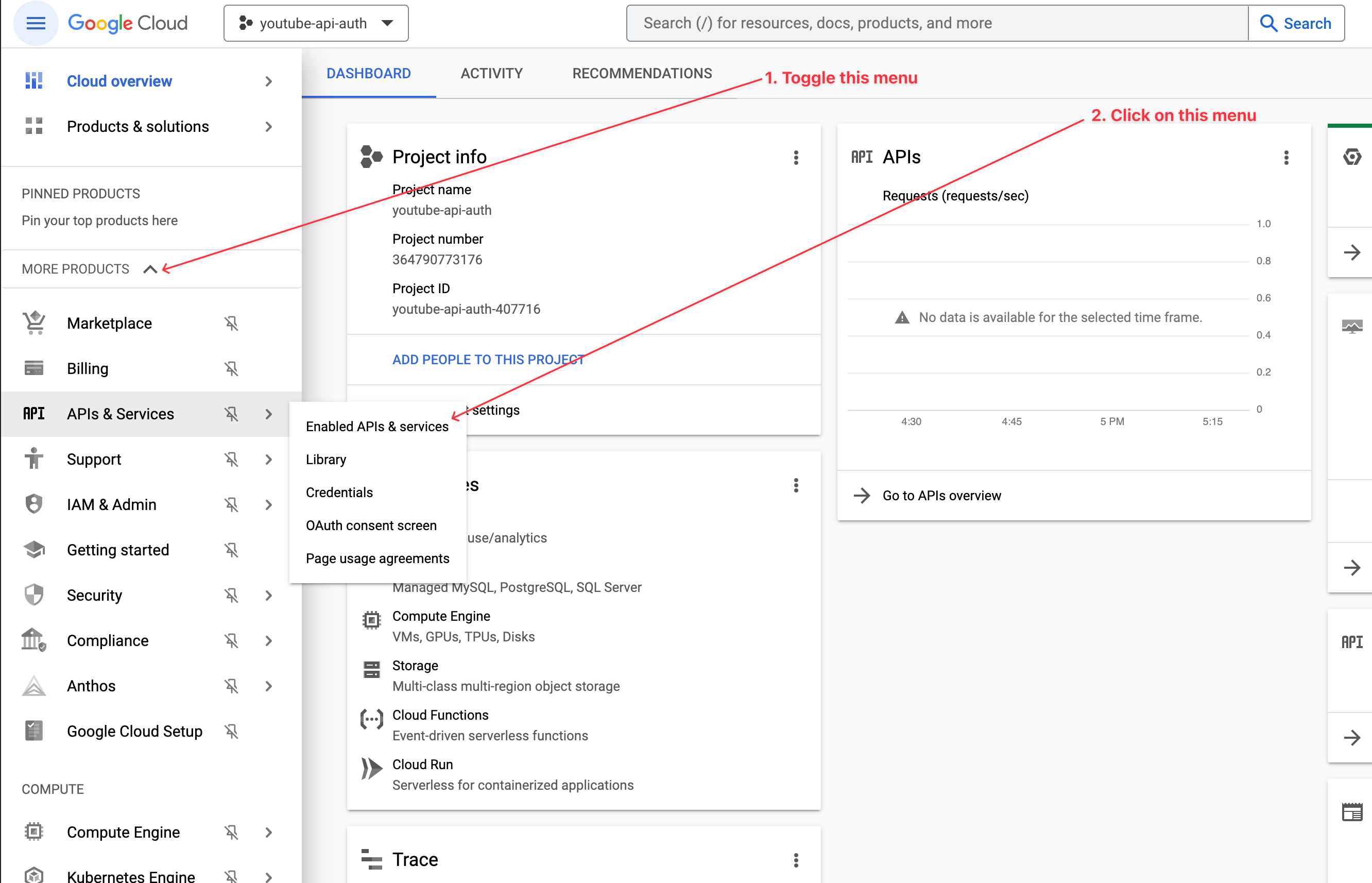 Retrieve YouTube API v3 key with Node.js