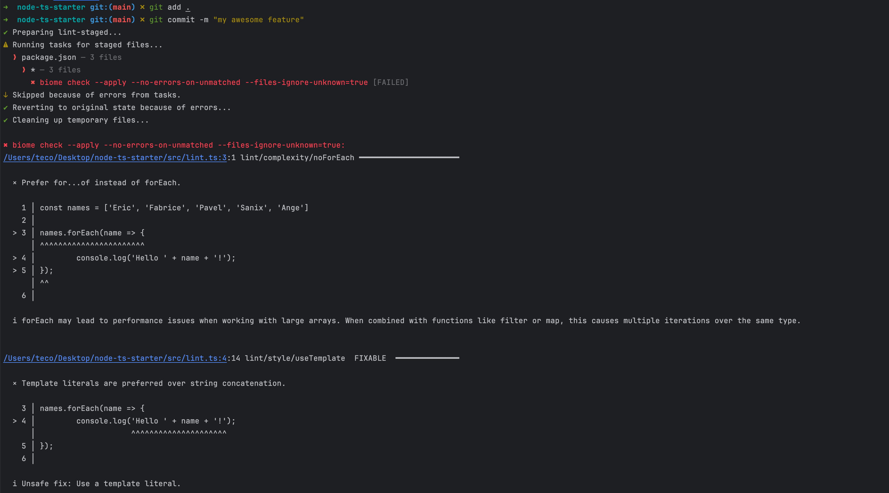 Set up a Node.js project with TypeScript and Biome