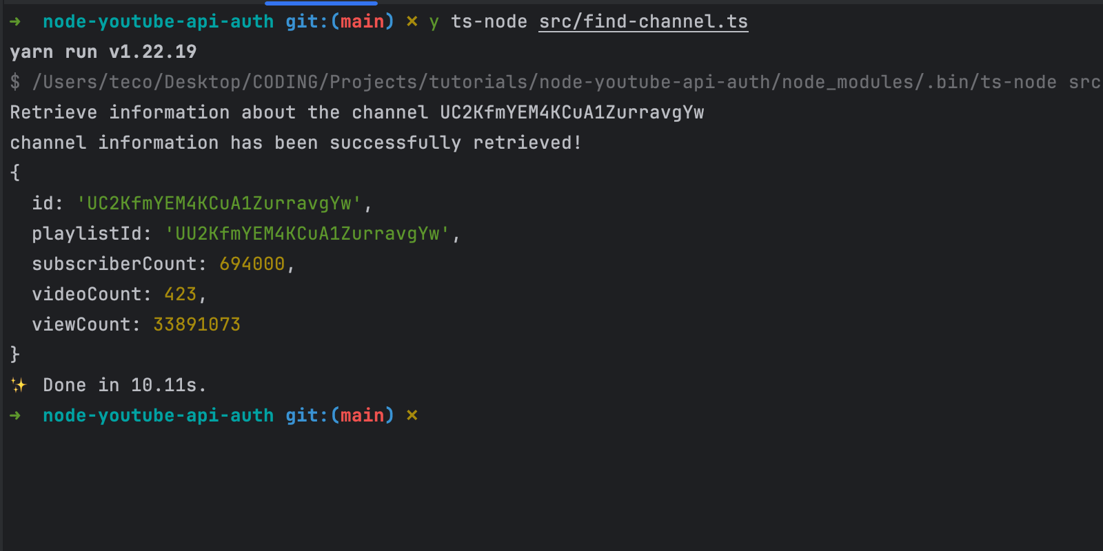 Retrieve YouTube API v3 key with Node.js