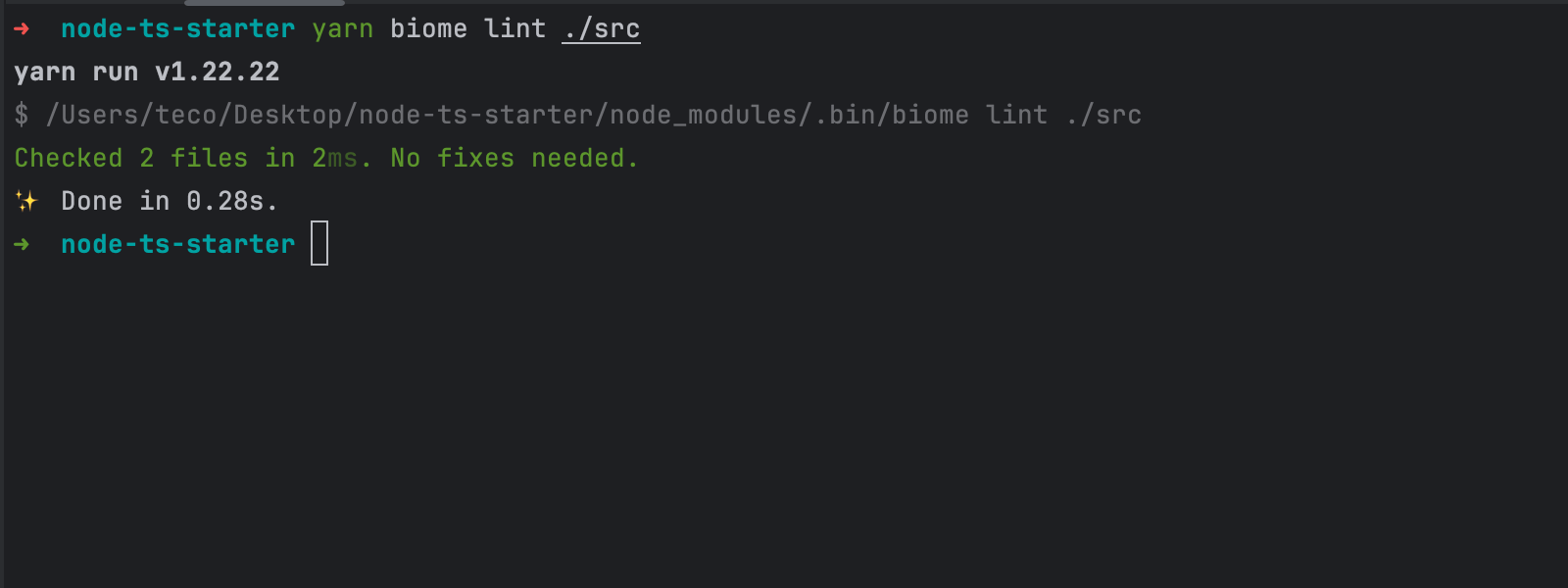 Set up a Node.js project with TypeScript and Biome