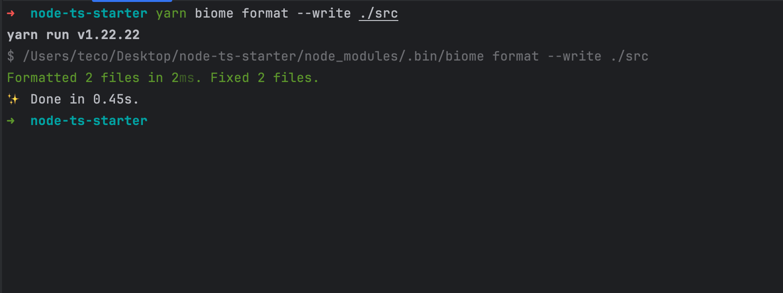 Set up a Node.js project with TypeScript and Biome