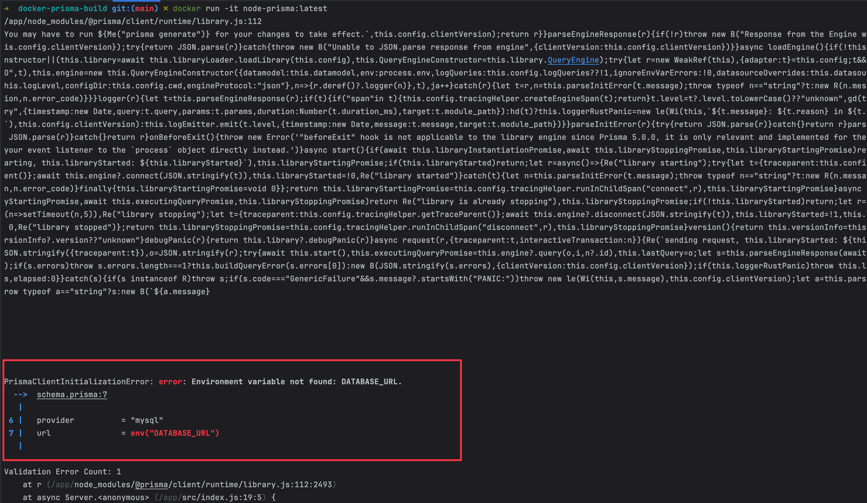 Build the Docker image of a Node.js project using Prisma